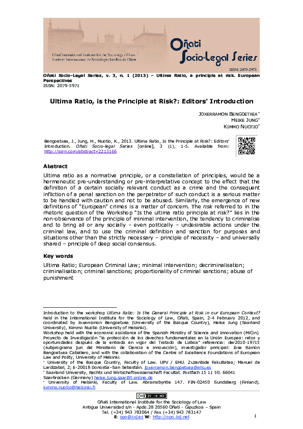 (PDF) Ultima ratio, is the principle at risk?: Editors' introduction