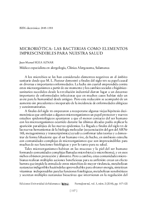 (PDF) Microbiótica: las bacterias como elementos imprescindibles para nuestra salud
