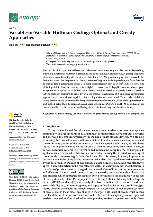 Pdf Variable To Variable Huffman Coding Optimal And Greedy Approaches