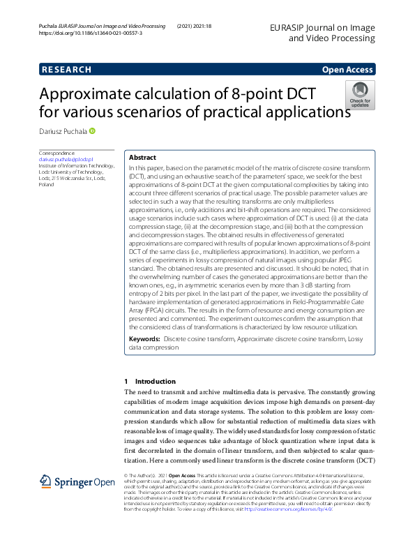(PDF) Approximate calculation of 8-point DCT for various scenarios of practical applications
