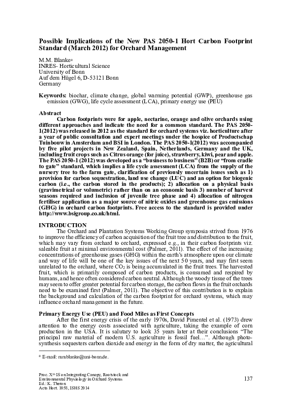 (PDF) Possible Implications of the New Pas 2050-1 Hort Carbon Footprint ...