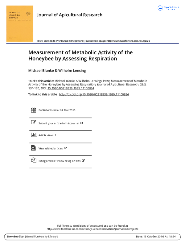 (PDF) Measurement of Metabolic Activity of the Honeybee by Assessing ...