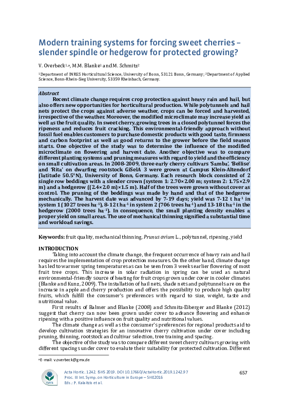 (PDF) Modern training systems for forcing sweet cherries – slender ...