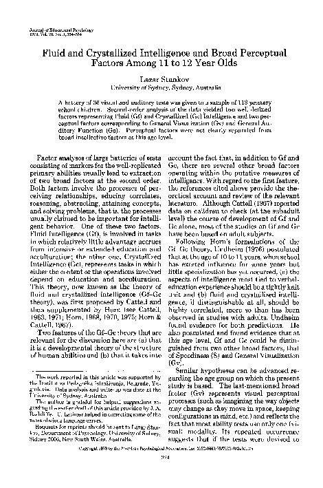 (PDF) Fluid and crystallized intelligence and broad perceptual factors among 11 to 12 year olds