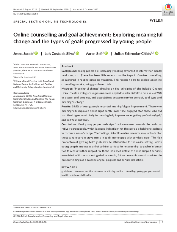 (PDF) Online counselling and goal achievement: Exploring meaningful ...