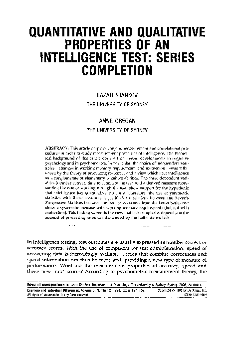(PDF) Quantitative and qualitative properties of an intelligence test ...