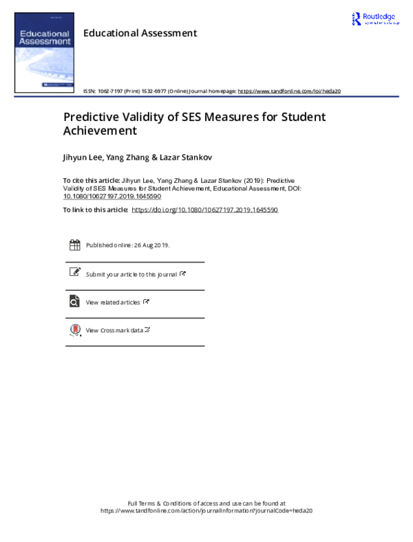 (PDF) Predictive Validity of SES Measures for Student Achievement