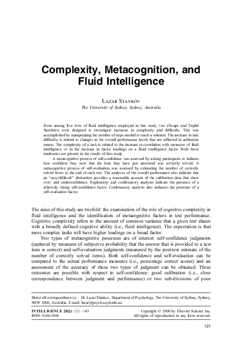 (PDF) Complexity, Metacognition, and Fluid Intelligence
