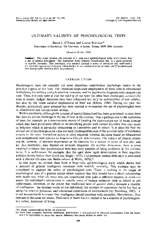 (PDF) Ultimate validity of psychological tests
