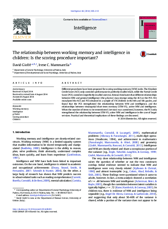 (PDF) The relationship between working memory and intelligence: Regression and COSAN analyses