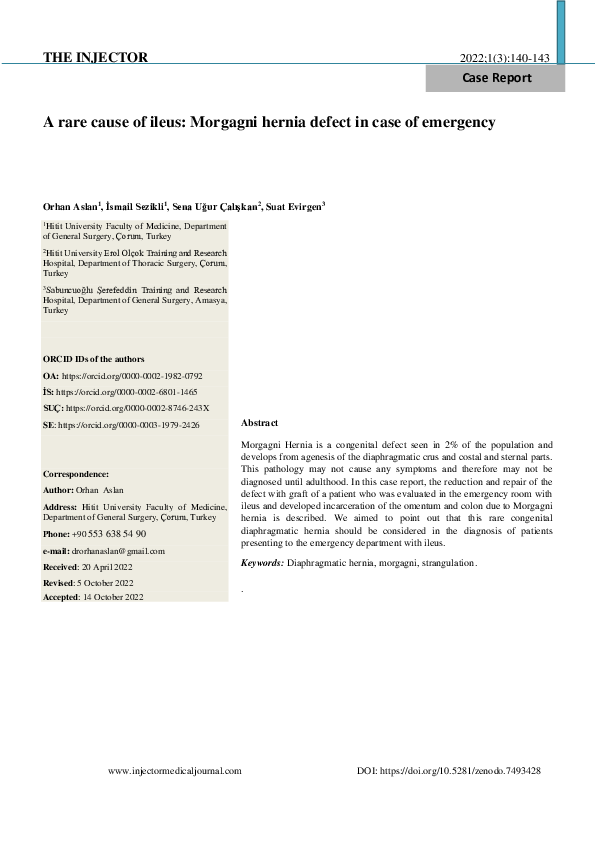 (PDF) A rare cause of ileus: Morgagni hernia defect in case of emergency