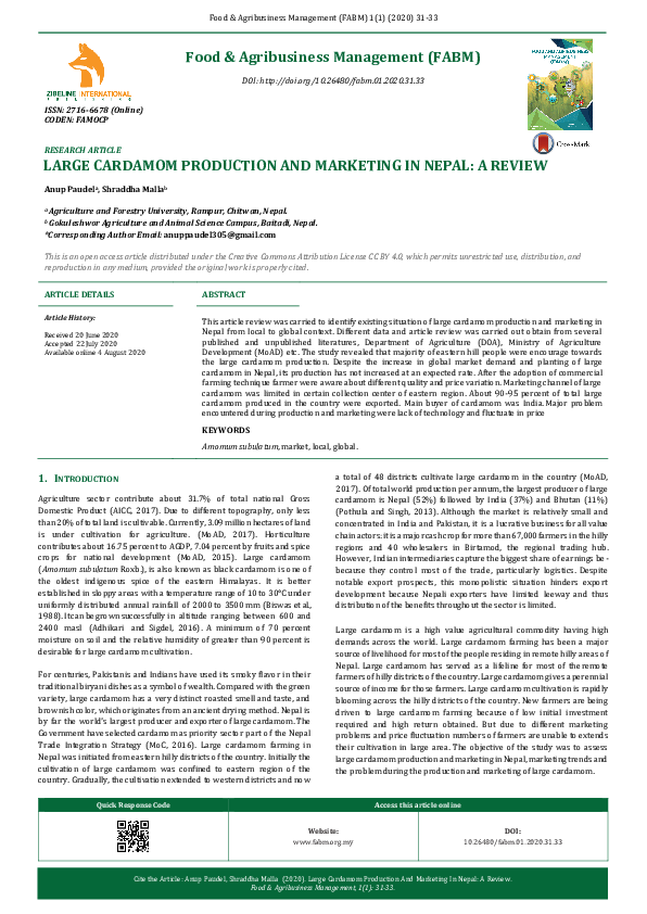 (PDF) Large Cardamom Production and Marketing in Nepal: A Review