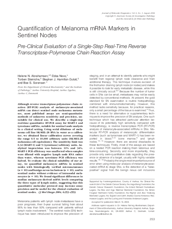 (PDF) Quantification of Melanoma mRNA Markers in Sentinel Nodes