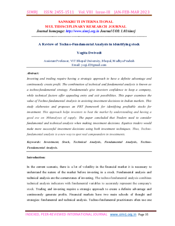 (PDF) A Review of Techno-Fundamental Analysis in identifying stock