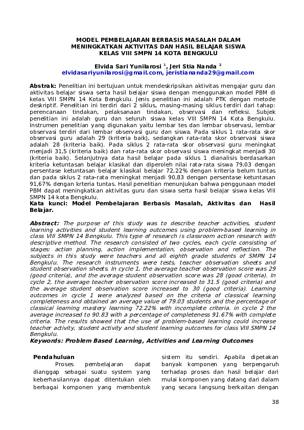 (PDF) Model Pembelajaran Berbasis Masalah Dalam Meningkatkan Aktivitas Dan Hasil Belajar Siswa ...