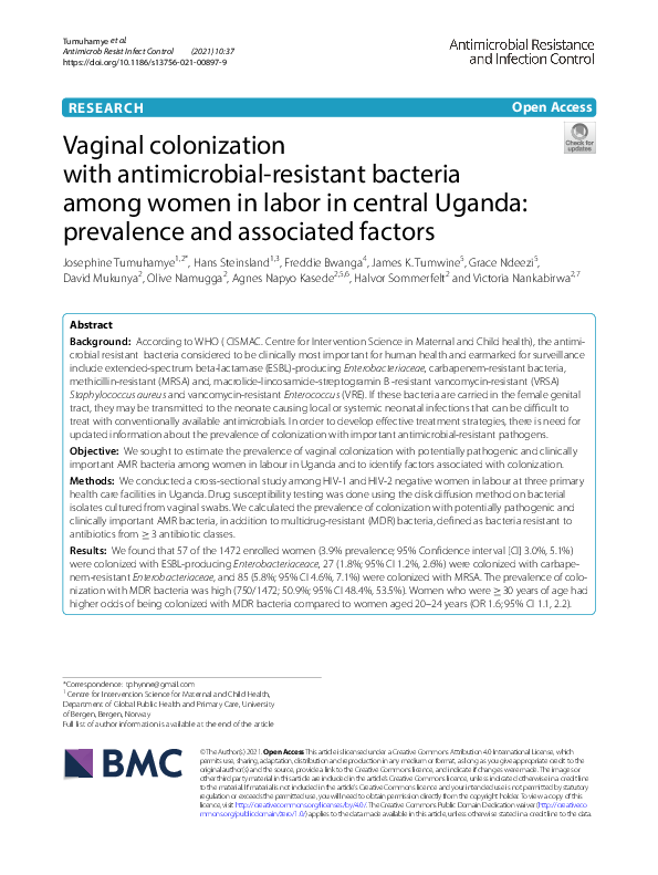 (PDF) Vaginal colonization with antimicrobial-resistant bacteria among ...