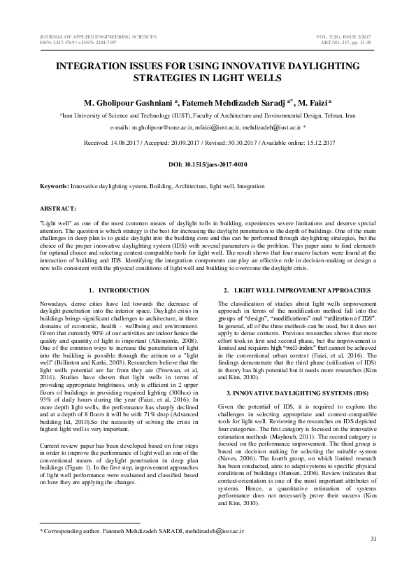 (PDF) Integration Issues for Using Innovative Daylighting Strategies in ...