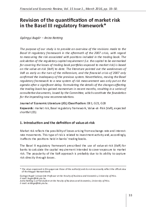 (PDF) Revision of the Quantification of Market Risk in the Basel III ...