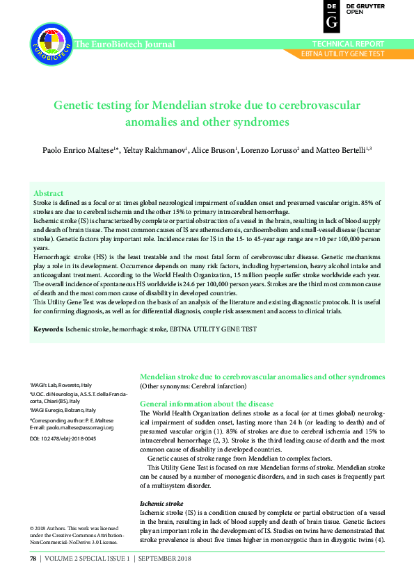 (PDF) Genetic testing for Mendelian stroke due to cerebrovascular ...