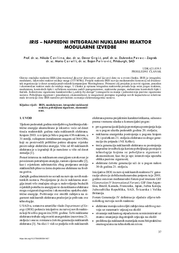 (PDF) Iris – Napredni Integralni Nuklearni Reaktor Modularne Izvedbe