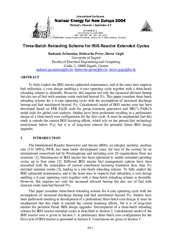 (PDF) Three-Batch Reloading Scheme for IRIS Reactor Extended Cycles | Dubravko Pevec - Academia.edu