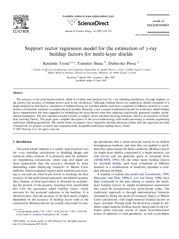 (PDF) Support vector regression model for the estimation of γ-ray buildup factors for multi ...