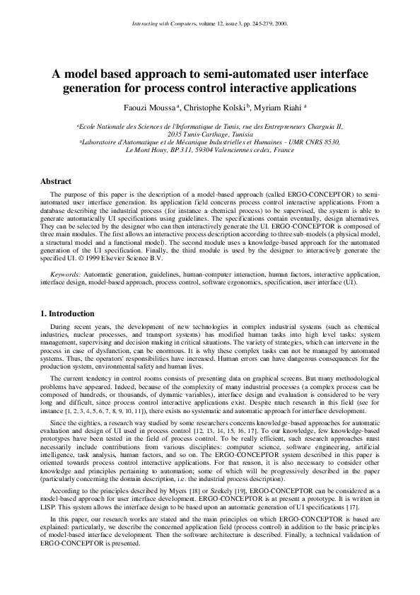 Pdf A Model Based Approach To Semi Automated User Interface Generation For Process Control