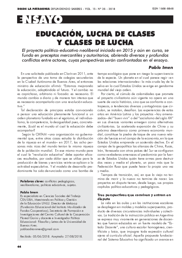 (PDF) Educación, lucha de clases y clases de lucha