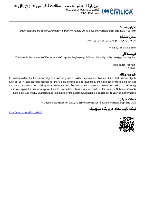 Pdf Direct Path And Multipath Cancellation In Passive Radars Using Subband Variable Step Size