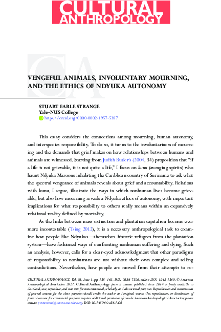 (PDF) Vengeful Animals, Involuntary Mourning, and the Ethics of Ndyuka ...