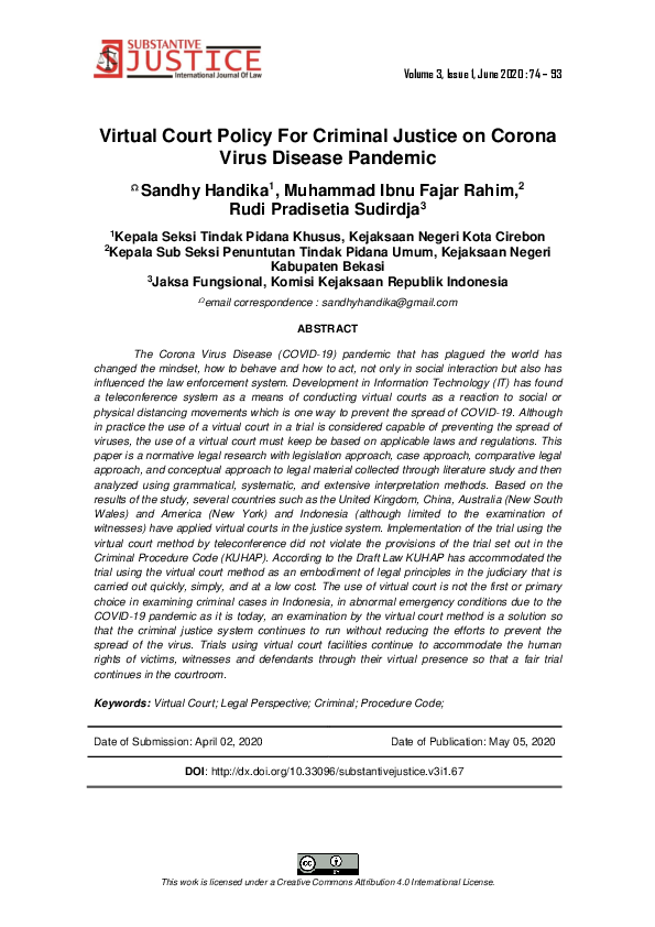 (PDF) Virtual Court Policy For Criminal Justice on Corona Virus Disease ...