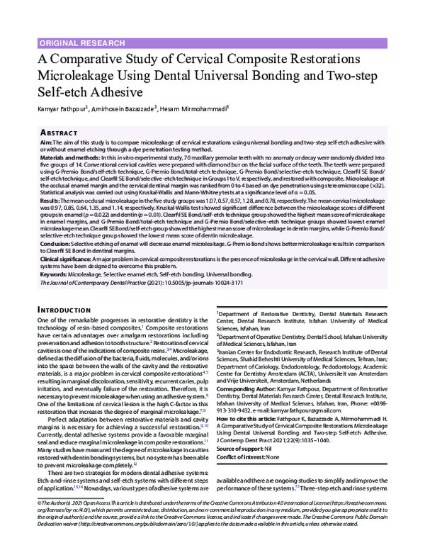(PDF) A Comparative Study of Cervical Composite Restorations Microleakage Using Dental Universal ...