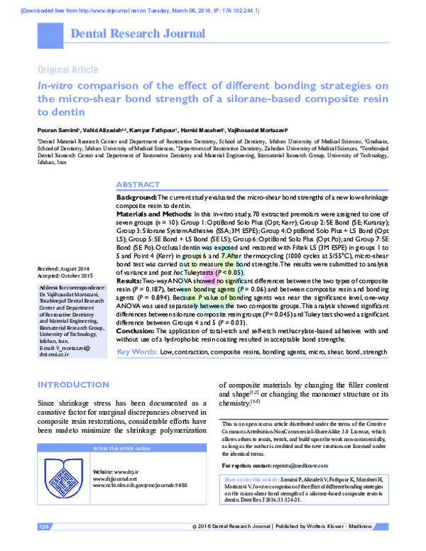 Pdf In Vitro Comparison Of The Effect Of Different Bonding Strategies