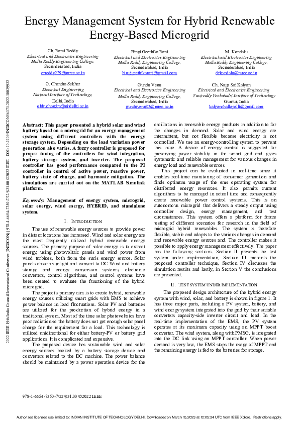 Pdf Energy Management System For Hybrid Renewable Energy Based Microgrid