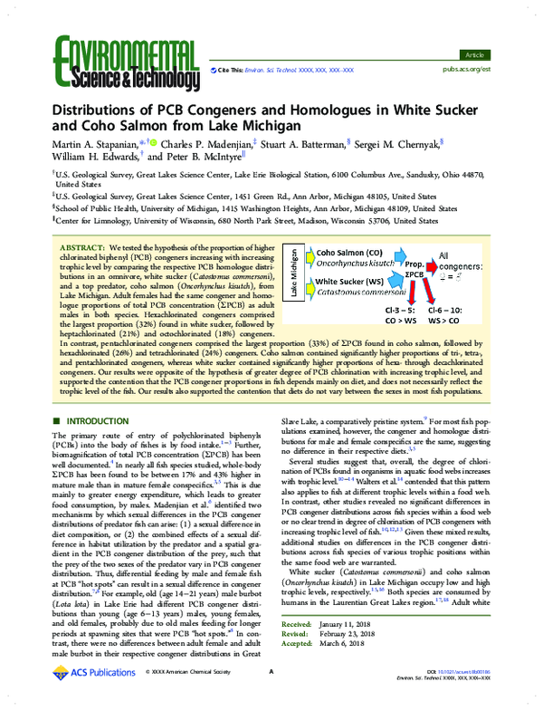 (PDF) Distributions of PCB Congeners and Homologues in White Sucker and ...