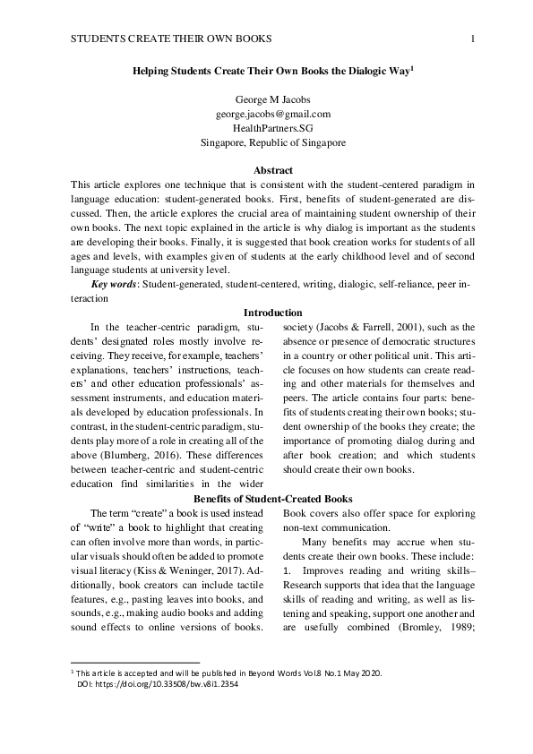 (PDF) Helping Students Create Their Own Books the Dialogic Way