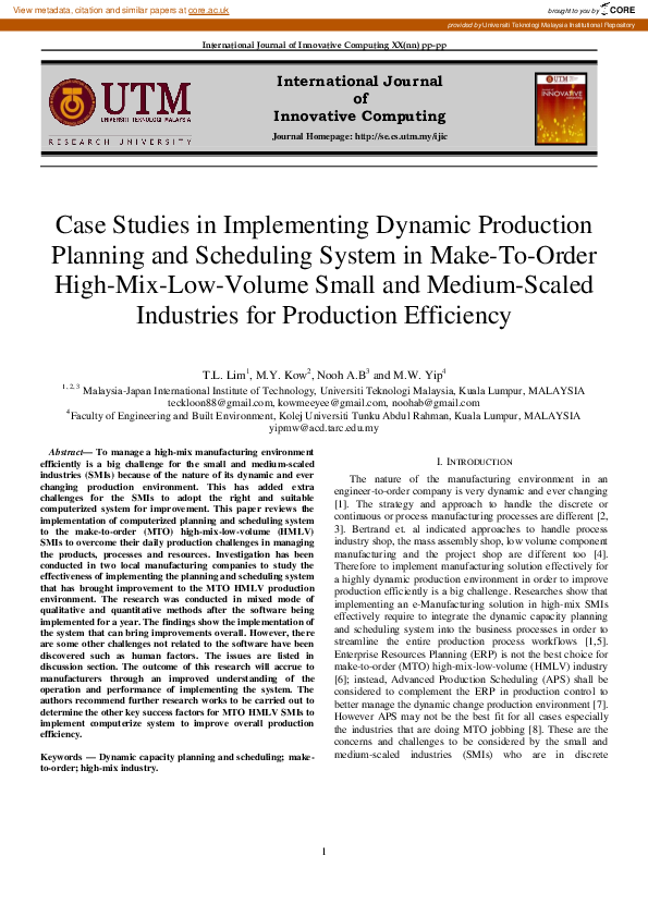 (PDF) Case Studies in Implementing Dynamic Production Planning and ...