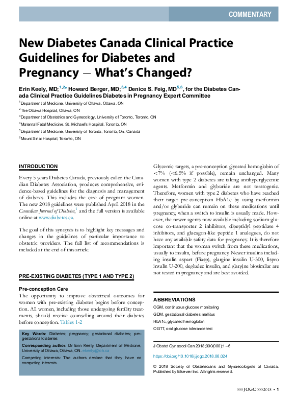 (PDF) Updated Diabetes Guidelines for Pregnancy Care