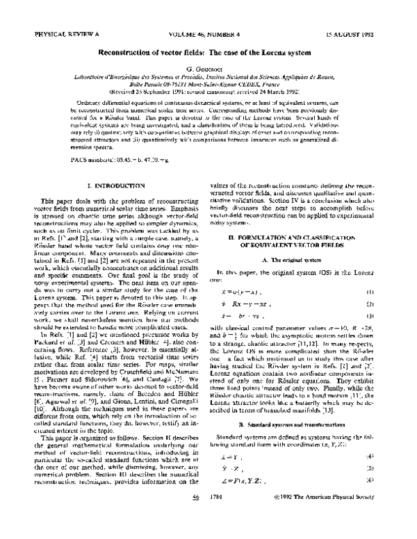 (PDF) Reconstruction of vector fields: The case of the Lorenz system