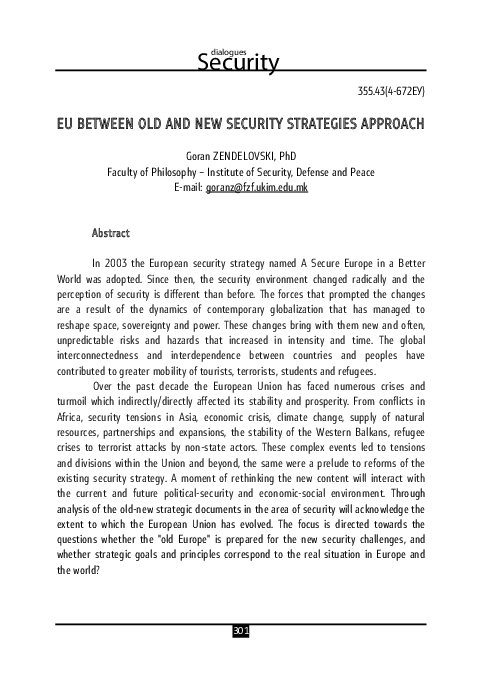 (PDF) EU between old and new security strategies approach