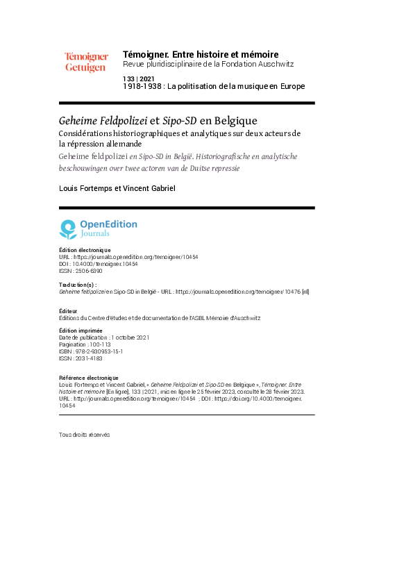 (PDF) Geheime Feldpolizei et Sipo‑SD en Belgique