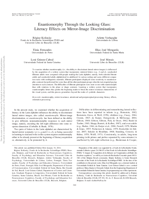 (PDF) Enantiomorphy through the looking glass: Literacy effects on ...