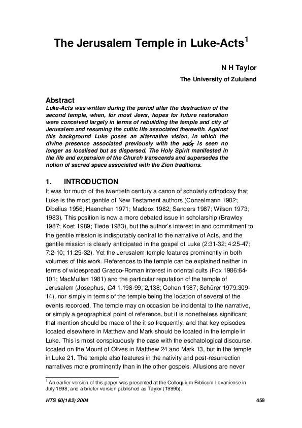 (PDF) The Jerusalem Temple in Luke-Acts