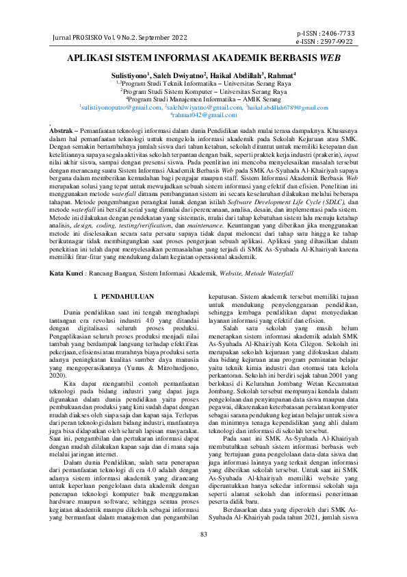 (PDF) Aplikasi Sistem Informasi Akademik Berbasis Web