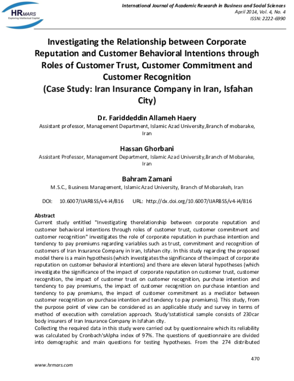 (PDF) Investigating the Relationship between Corporate Reputation and ...