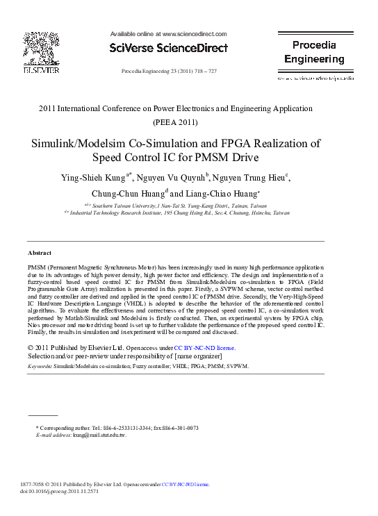 (PDF) Simulink/Modelsim Co-Simulation and FPGA Realization of Speed Control IC for PMSM Drive