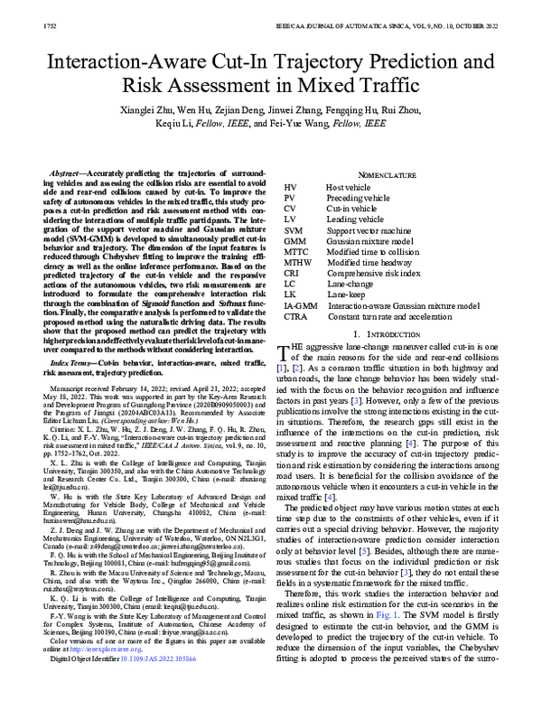 (PDF) Interaction-Aware Cut-In Trajectory Prediction and Risk Assessment in Mixed Traffic