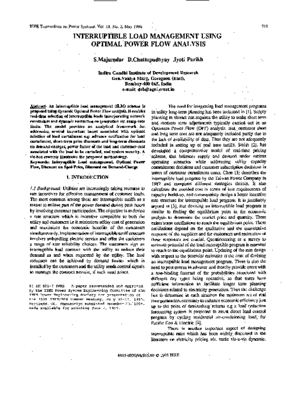 Pdf Interruptible Load Management Using Optimal Power Flow Analysis
