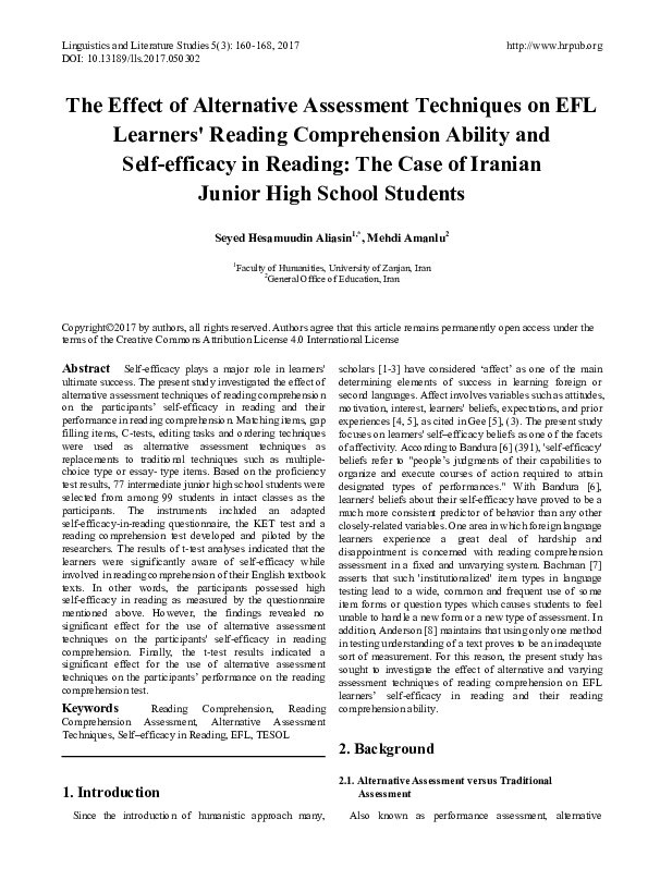 Pdf The Effect Of Alternative Assessment Techniques On Efl Learners Reading Comprehension