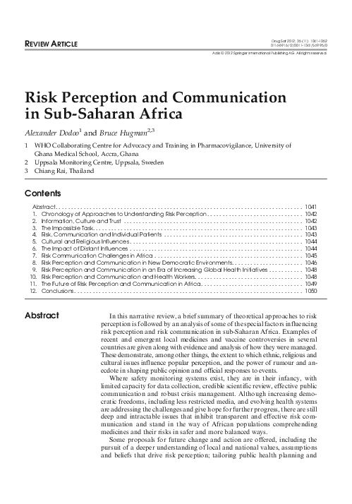 (PDF) Risk Perception and Communication in Sub-Saharan Africa
